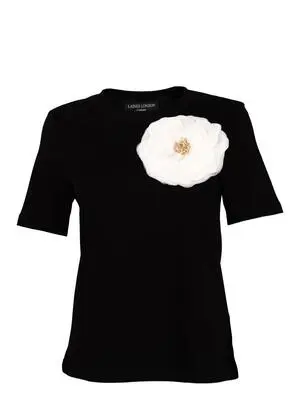 HOUSE OF LAINES LONDON Embellished Organza Corsage T-shirt - Black