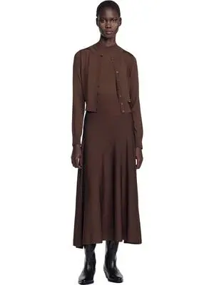 Sandro Long Sheer-effect Knit Skirt - Brown