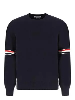 Thom Browne Striped Sleeve Crew Neck Sweater - Blue