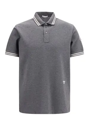 Moncler Cotton Piqué Polo With Triped Trim - Grey