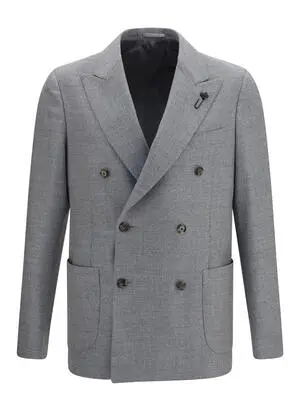 LARDINI Double-breasted Wool-blend Jacket - Grey