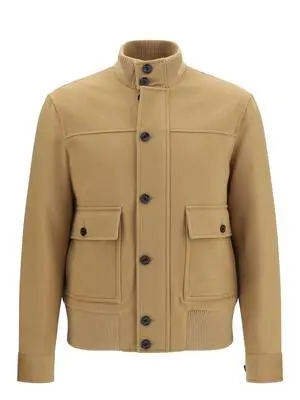 LARDINI Zip-up Jacket With Ribbed Trims - Beige