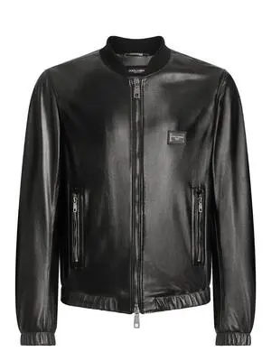Dolce & Gabbana Lambskin Leather Bomber Jacket With Logo Tag - Black
