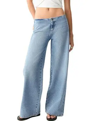 Mango Low Waist Wide Leg Jeans - Medium Blue
