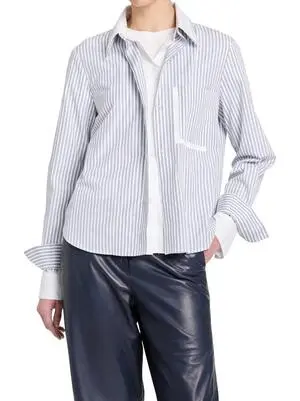 TWP Double Layer Boyfriend Shirt - White/navy Multi