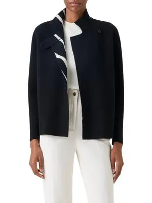 Akris Reversible Cashmere Jacket With Zebra Stripe Detail - Black-ecru
