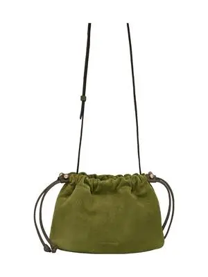 Strathberry Drawstring Suede Crossbody Bag - Lime/khaki