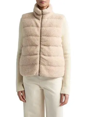 Herno Mixed Media Wool Rib & Curly Fleece Cardigan - 1985 Chantilly