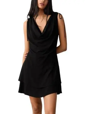 Mango Draped Fluid Dress With Cowl Neck - Black