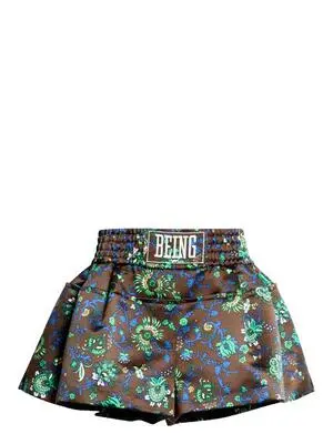 Sacai Floral Print Satin Shorts - Brown
