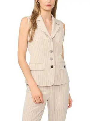 Halogen Tailored Pinstriped Vest - Stone