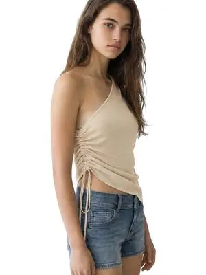 Mango Asymmetric Metallic Sleeveless Top With Side Ruching - Gold