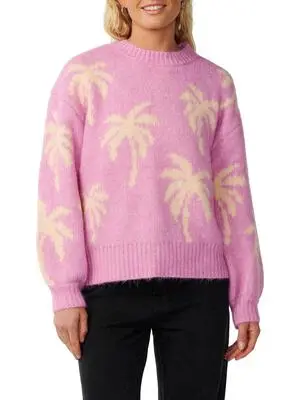 Rip Curl Retro Swell Palm Print Crewneck Sweater - Lilac