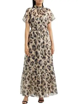Julia Jordan Printed Organza Gown With Tie Waist And Bow Detail - Black Multi