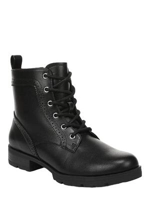 LIFESTRIDE Lena Combat Boot With Perforated Trim And Side Zip - Black