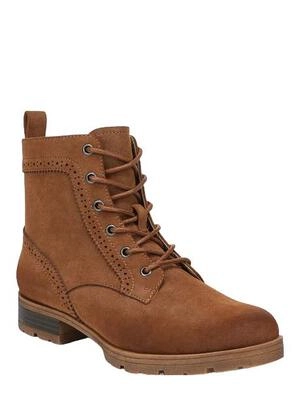 LIFESTRIDE Lena Combat Boot With Perforated Trim And Side Zip - Tan