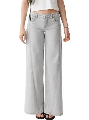 Mango Low Waist Wide Leg Jeans - Denim Grey