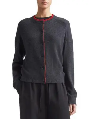Loulou De Saison LOULOU DE SAISON Nicola Contrast Cashmere Cardigan Charcoal/red
