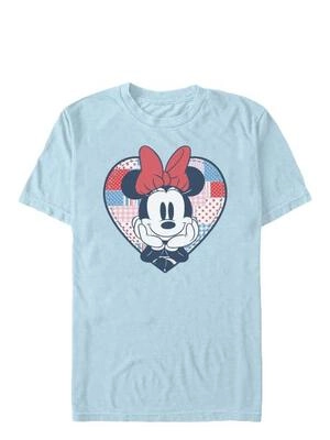 MINNIE MOUSE Cute Patchwork Heart Graphic T-shirt - Light Blue