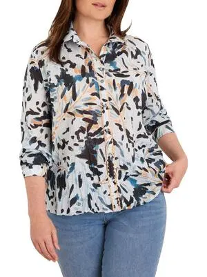 NIC+ZOE Abstract Print Crinkle Cotton Shirt - Blue Multi
