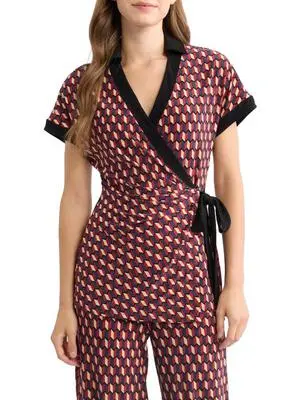 Anne Klein Geometric Print Wrap Top - Rust Multi