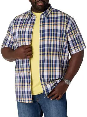 HARBOR BAY BY DXL Big & Tall Easy-care Medium Plaid Sport Shirt V9 - Blue Multi