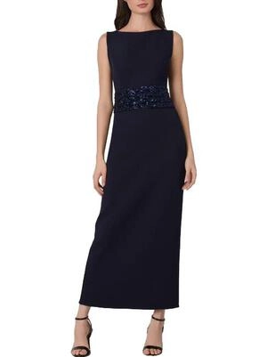 Shoshanna Midnight Diamond Sequin Mesh Sia Gown - Navy