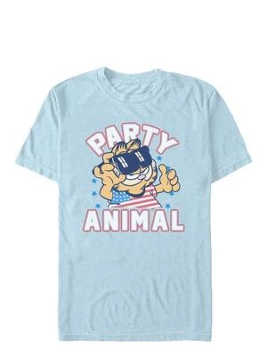 GARFIELD Cat Party Animal Graphic T-shirt - Light Blue