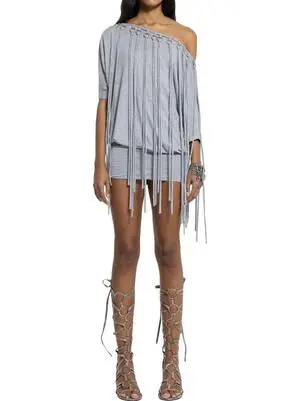 JADED LONDON Ophidian Fringe Jersey Minidress - Stone