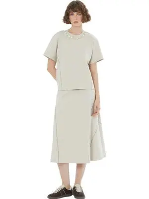 GIZIA Topstitched Embroidered T-shirt - Beige
