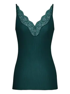 SAINT LAURENT Saint Laurent Lace-Trimmed Ribbed Camisole Top