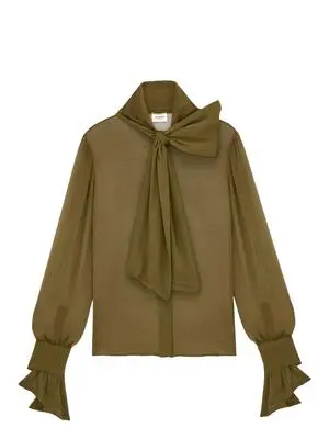 Saint Laurent Silk-crepe Muslin Tie Shirt - Vertical Bronze