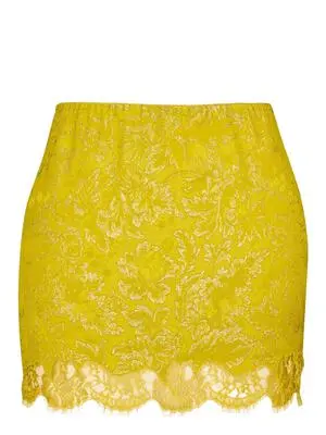 Saint Laurent Floral Jacquard Lace Mini Skirt - Yellow