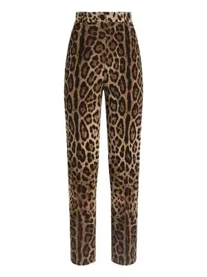 Dolce & Gabbana Leopard Print Wool Trousers - Black