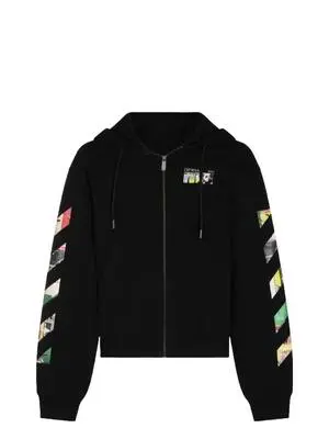 Off-White Zip-up Hooded Sweatshirt With Graphic Print - Black