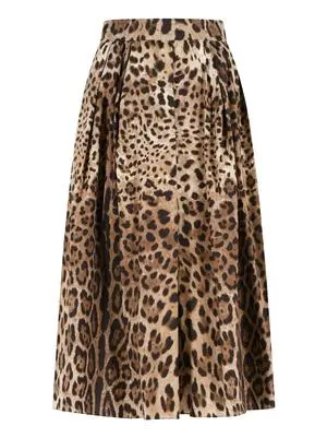Dolce & Gabbana Leopard Print Pleated Midi Skirt - Brown