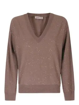 Herno V-neck Sweater With Sequins - Visone