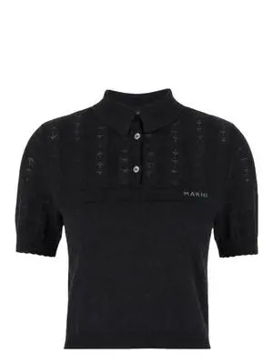 Marni Short Sleeve Polo Shirt With Logo - Black