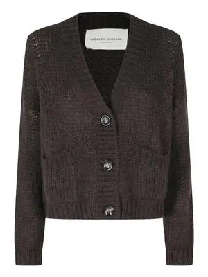 ROBERTO COLLINA Long-sleeve V-neck Cardigan - Moka