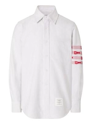 Thom Browne 4-bar Lobster-embroidered Shirt - Medium Gray