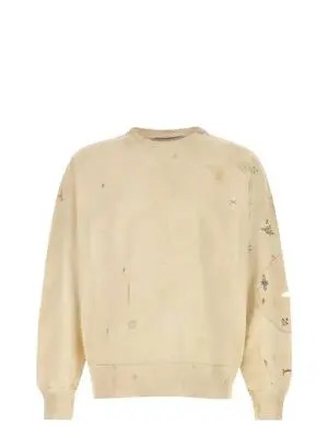 GOLDEN GOOSE Distressed Printed Crewneck Sweatshirt - Beige