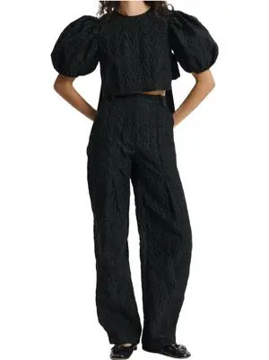 Cecilie Bahnsen Puff Sleeve Top With Open Back And Bow Detail - Black
