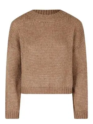 ROBERTO COLLINA Crew Neck Chunky Knit Cropped Sweater - Cammello