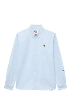 Kenzo Jumping Tiger' Embroidered Casual Shirt In Cotton Oxford - Light Blue