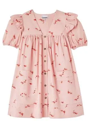 GANNI Floral Print Puff Sleeve Mini Dress - Pink