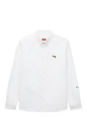 Kenzo Jumping Tiger' Embroidered Casual Shirt In Cotton Oxford - White