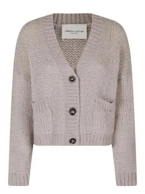 ROBERTO COLLINA Roberto Collina Long Sleeve Chunky Knit V-Neck Cardigan Stucco