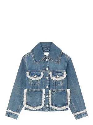 GANNI Denim Jacket With Lace Trim - Blue