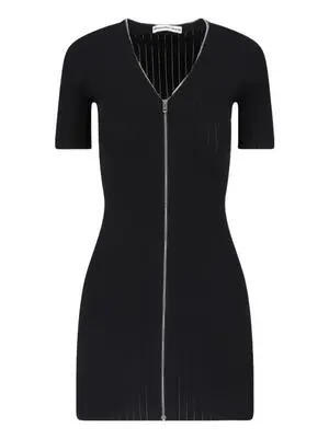 Alexander Wang Short Sleeve V-neck Zipper Dress - Black