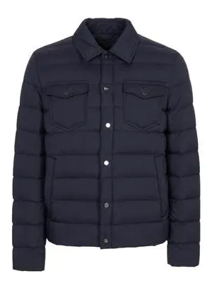 Herno Quilted Shirt Down Jacket With Pointed Collar And Snap Closure - Blue
